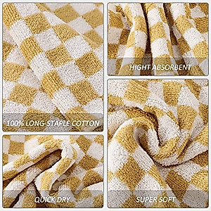 IDORESPELL Luxury Bath Towel Sets Yellow White Checkered Large Ultra Soft 100% Cotton Classic Checkerboard 1 Bath Towels Sheets 2 Hand Towels Highly Absorbent for Adults Girl Face Body (Yellow)