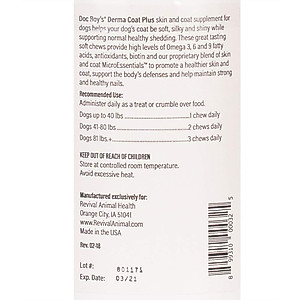 Revival Animal Health Doc Roy's Derma Coat Plus Skin & Coat Supplement for Medium/Large Dogs - 60 ct Chews