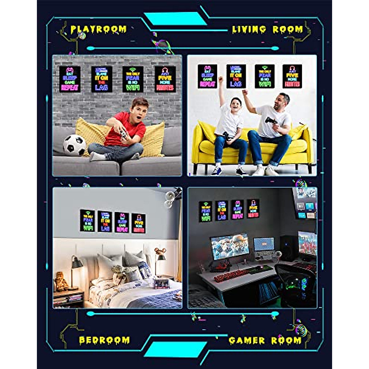 Drsoum Video Game Room Decor for Boys - Gaming Wall Art - Neon Gaming Room Decor - Game Poster FRAMED 8"x10" - Gamer Wall Decor - Teenage Boy Room Decor