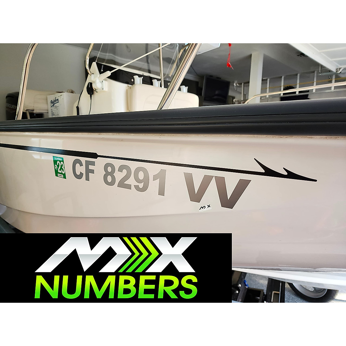MxNumbers- Custom Boat Registration Numbers & Letters Vinyl Decals | Set of Two Hull Registration ID Stickers | Made for You Choose Color & Font | Marine Lettering Stickers (3" Height x 23" Wide)