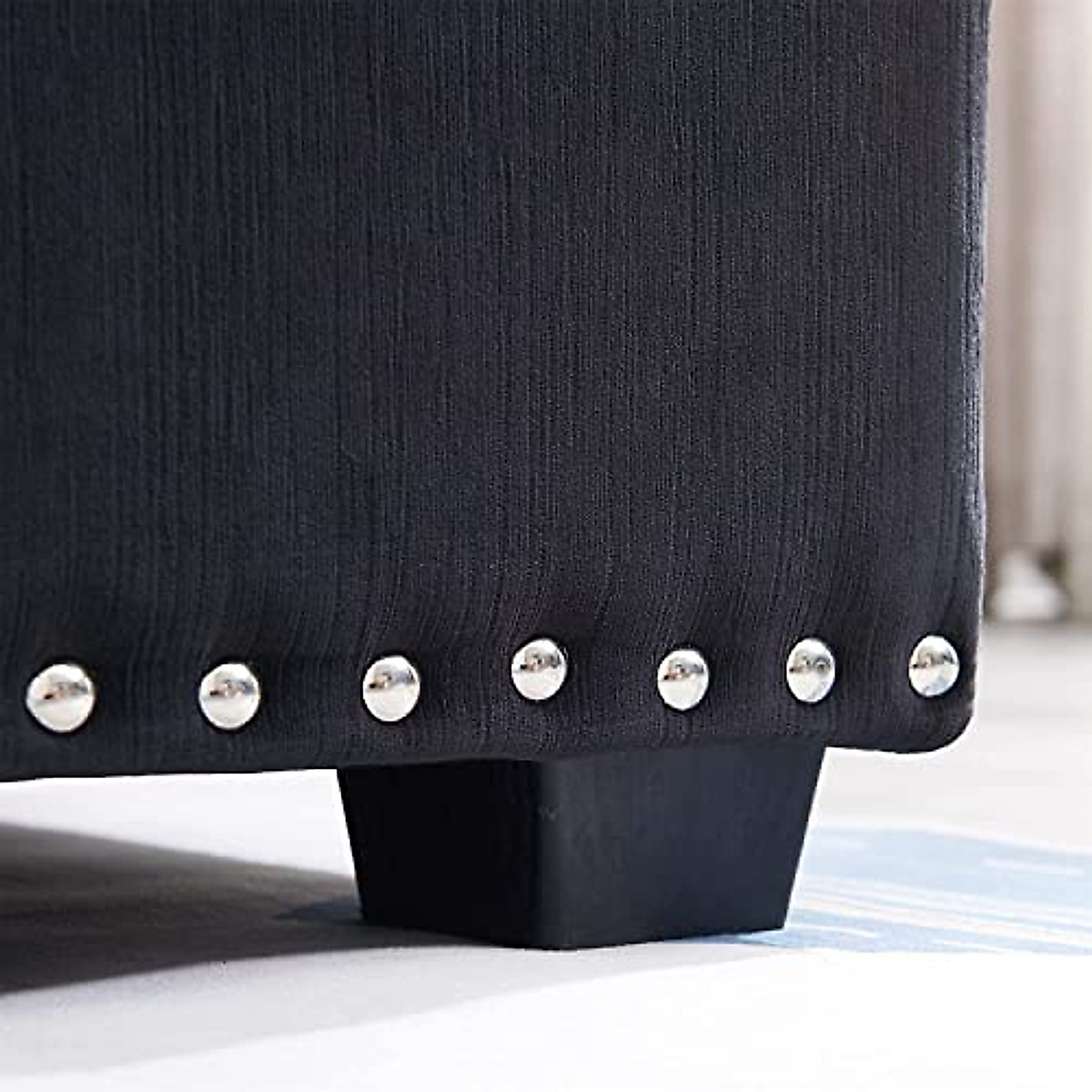 Sectional Sofa with Chaise, HABITRIO 91" L-Shape Loveseat Couch w/Roll-out Sleeper Bed, Reversible Storage Lounge, Black Velvet Upholstered Button Tufted Nailhead Trim Accent Furniture for Living Room