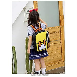 3D Jump Style Kawaii Backpack Sketch Cute Cartoon 2D Drawing from Comic Paper Anime Bookbag School Supplies Fun Daypack (Yellow)
