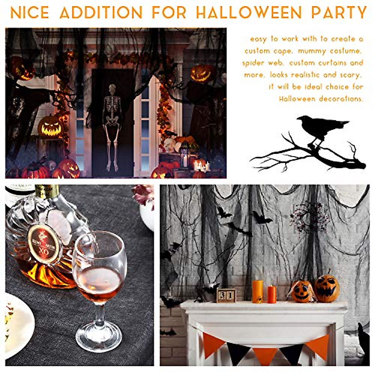 79 x 315 Inch Halloween Creepy Cloth Spooky Cheesecloth Gauze Hanging Cheesecloth for Halloween Scary Party Supplies Haunted House Doorway Stairway Window Table Wall Decorations (Black)