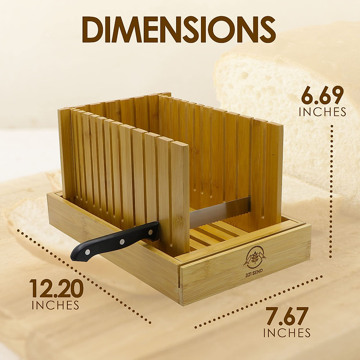 Premium Bamboo Bread Slicer With Stainless-Steel Knife, Foldable And Compact With Crumb Tray, Cutting Guide For Homemade Bread, Cake, Bagels, Sourdough and Baker Baking Tools Supplies