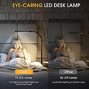 Voncerus LED Desk lamp with Clamp, Eye-Caring Clip on Lights for Home Office, 3 Modes 10 Brightness, Long Flexible Gooseneck, Metal, Swing Arm Architect Task Table Lamps with USB Adapter, White