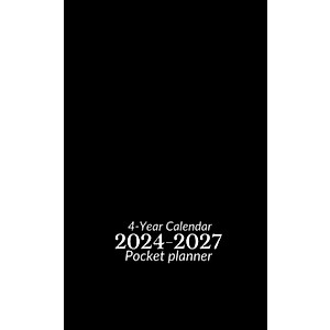 2024-2027 Pocket Planner: Simple Black Cover|48 Months Calendar (January 2024 to December 2027)| 4-Year Calendar- 4x6.5 inches