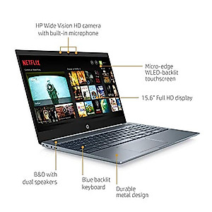 HP Chromebook 15.6" Full HD 1920 x 1080 Touchscreen Intel Core i3-8130U Intel UHD Graphics 620 4GB SDRAM 128GB eMMC Audio by B&O Ceramic White/Cloud Blue Backlit Keyboard Chrome OS (Renewed)