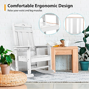 LOENIY HDPE Outdoor Rocking Chair Set of 2, All Weather Resistant Patio Rocker Chair with 350 lbs Heavy Duty, High Back Oversized Rocking Chair for Adult in Porch, Ergonomic Seat (White)