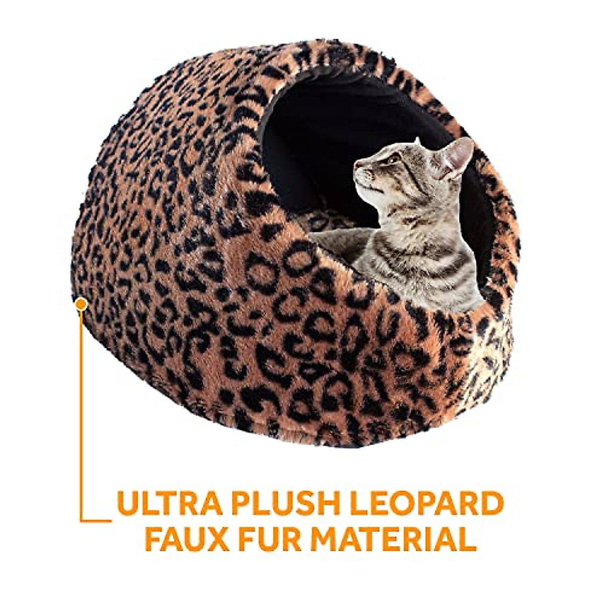 Downtown Pet Supply - Cat Cave Bed - Cute Cat Bed or Kitten Bed - Foldable, Nap Mat with Non-Slip Grip - Warm & Cozy Covered Cat Bed - Beige - 16 in x 14 in x 12 in