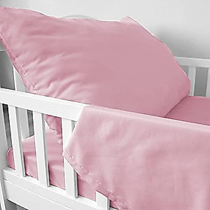 Biloban 3-Piece Toddler Sheet Set for Girl, Toddler Bedding Set Microfiber Includes Crib Mattress Sheet, Flat Sheet and Envelope Pillowcase, Silky Soft, Breathable and Lightweight, Pink
