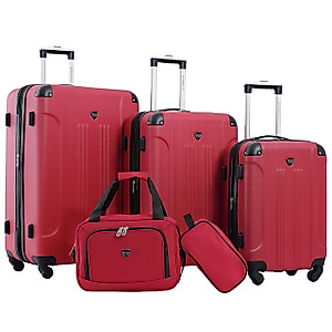 Travelers Club Chicago Hardside Expandable Spinner Luggages, Red, 5 Piece Set