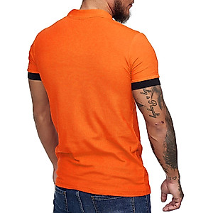 Zuoyouzi Men's Short Sleeve Casual Slim Fit Polo Shirts Basic Designed Classic Cut Cotton Shirts Orange