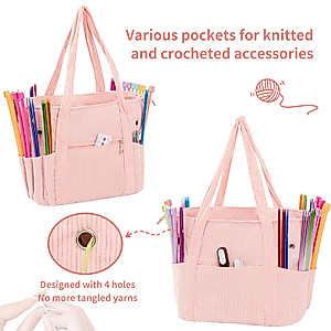AGX Bravo Crochet Bag Yarn Holder Storage Crochet Organizer Knitting Tote Bags for Women Large Capacity Yarn Organizer for Crocheting Accessories, Knitting Needles Crochet Hook Case for Travel (Pink)