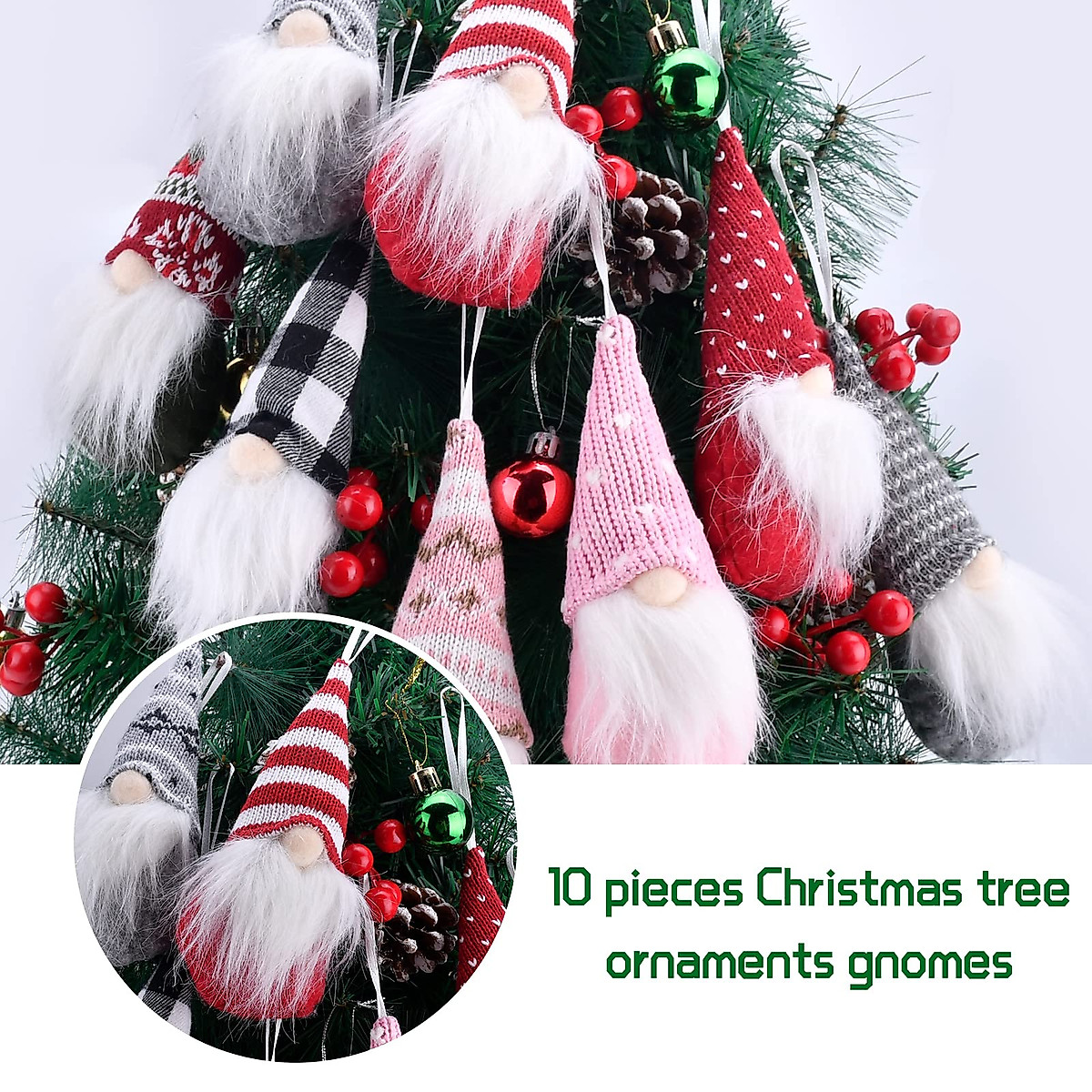 Christmas Tree Decorations Hanging Gnomes Ornaments Set of 10,Handmade Plush Gnome Santa Elf Hanging Home Christmas Decor,Yard Garden Indoor Outdoor Party Farmhouse Holiday Decor