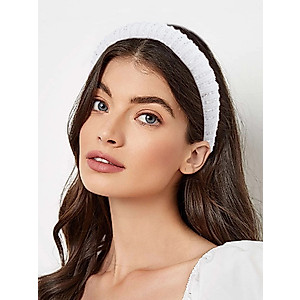 Wecoe White Headband Rhinestone Headband Women Fashion Fancy Bling Sparkle Crystal Beaded Headband Diamond Padded Headband Cute Hair Bands Birthday Wedding Holiday Hair Accessories For Women Girls