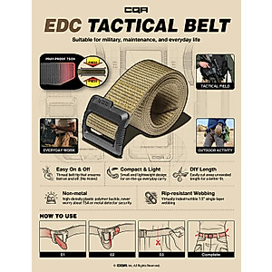 CQR Tactical Belt, Military Style Heavy Duty Belt, Webbing EDC Quick-Release Buckle, 2pack Plastic Flip Tab Black/Khaki, Large