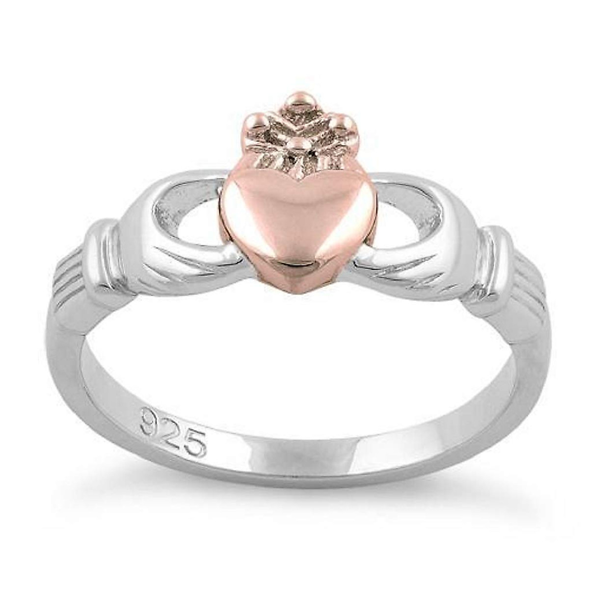 Sterling Silver The Claddagh ring a Traditional Representation of love, loyalty, and friendship(Size 2-14) (sterling-silver Rose gold plated Claddagh ring, 9)
