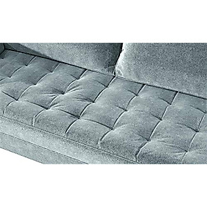 Container Furniture Direct Womble Velvet Upholstered Living Room Diamond Tufted Chesterfield Sofa with Gleaming Nailheads, Teal Blue