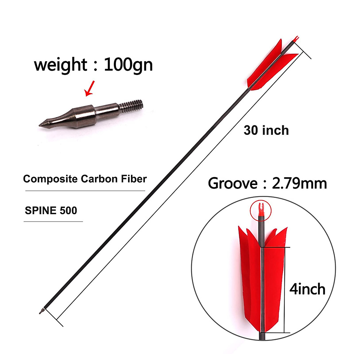 Elkrich Archery Carbon Arrows 31inch Target Flu-Flu Arrows Spine 500 Hunting Arrows with 4pcs Turkey Feathers for Small Game Hunting Shooting (12pcs, Red)