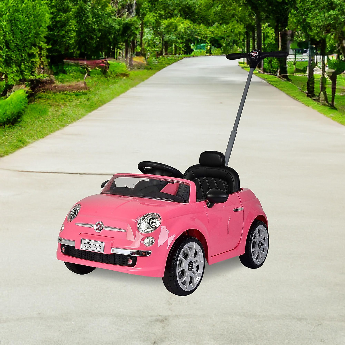 Best Ride On Cars 2-in-1 Fiat 500 Baby Toddler Toy Push Vehicle Car Stroller with 40 Pound Capacity and Lights for Children Ages 1 to 3 Years, Pink