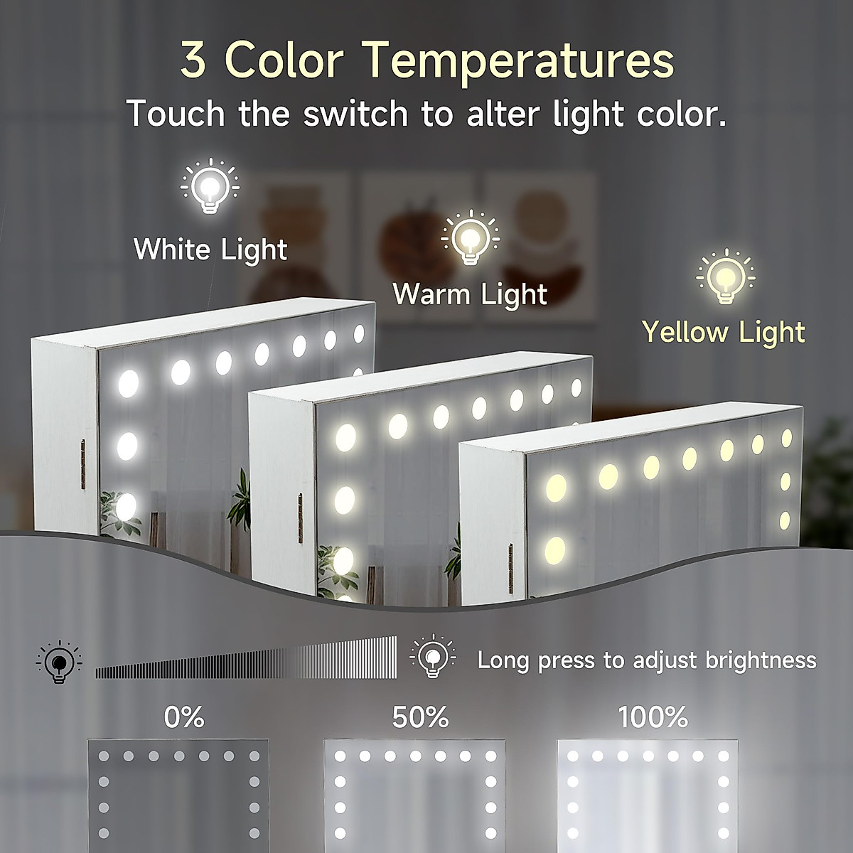 LAVIEVERT LED Mirror Jewelry Cabinet with 4 Wheels, 47.2" Full Length Mirror with 3 Color Lights, Lockable Jewelry Armoire with Built-in Mirror, Bottom Shelf, 3 Adjustable Angles & Height - White