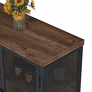 BON AUGURE Rustic Coffee Bar Cabinet with Tall Wood TV Stand, Wood Metal Set for Living Room and Bedroom(Rustic Oak)