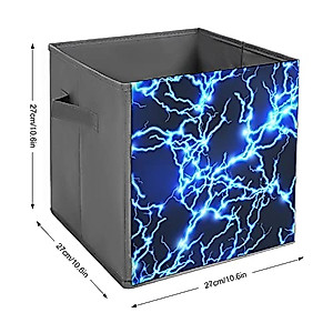 Blue Lightning Canvas Collapsible Storage Bins Cube Organizer Baskets with Handles for Home Office Car