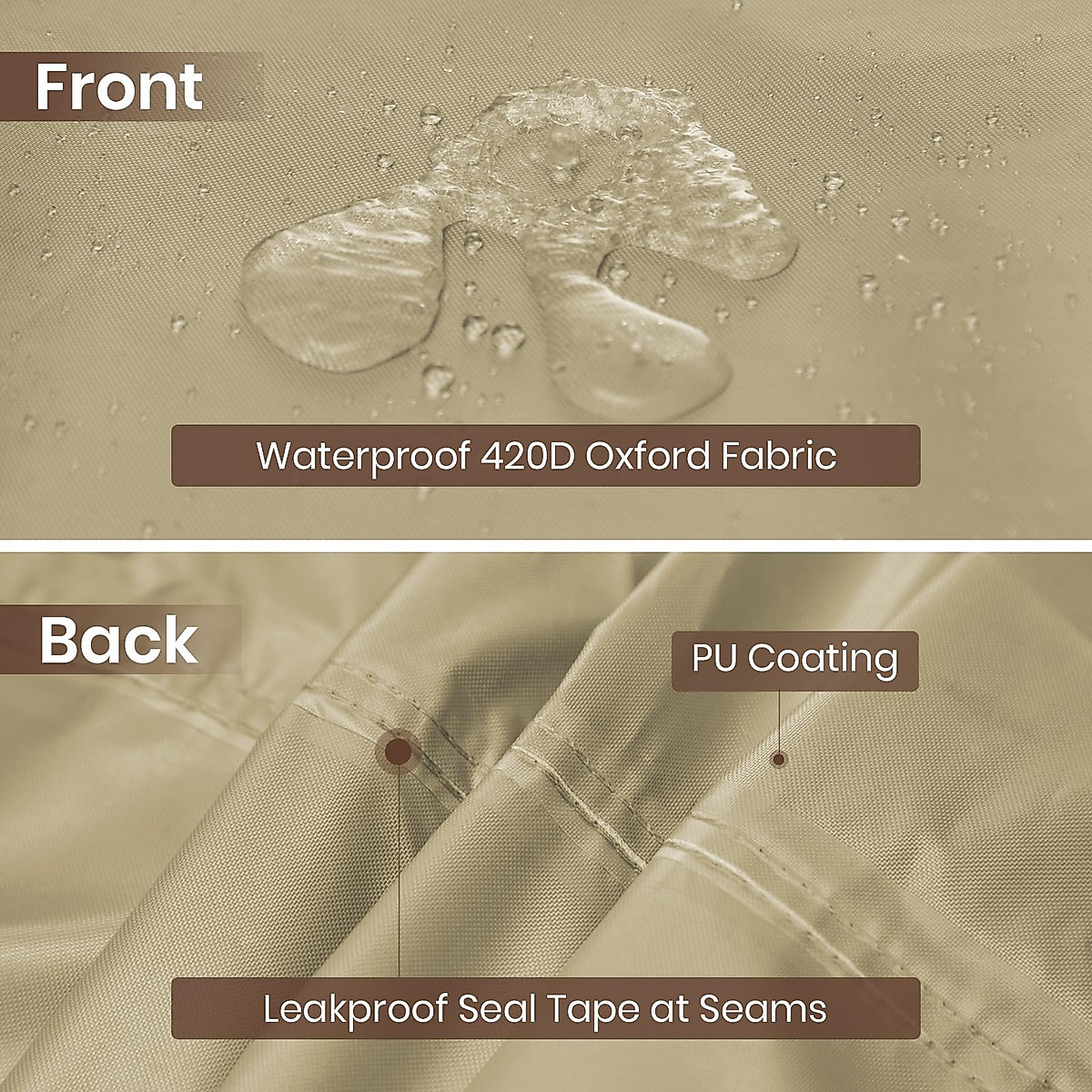 Velway Rectangle Patio Ottoman Cover - Waterproof Outdoor Furniture Cover for Side & End Table, Windproof Anti-UV Outdoor Ottoman Covers with Reflective Strips - 28" L x 22" W x 17" H, Camel