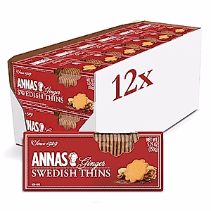 Annas Thins - Ginger Pepparkakor - 5.25 Ounce (Pack of 12) non GMO + Vegan