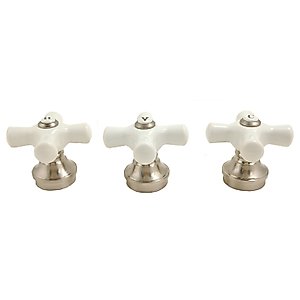 Porcelain Handle (3 Pieces) Fits Price Pfister Shower Faucet with 12 Spline, Satin Nickel Finish - By Plumb USA 32336snx3