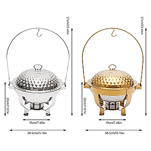 Chafing Dish Buffet Set Gold/Silver,4.5L Round Stainless Steel Chafing Dish Buffet Set Buffet Servers and Warmers Warming Tray for Kitchen Party Banquet (Silver)