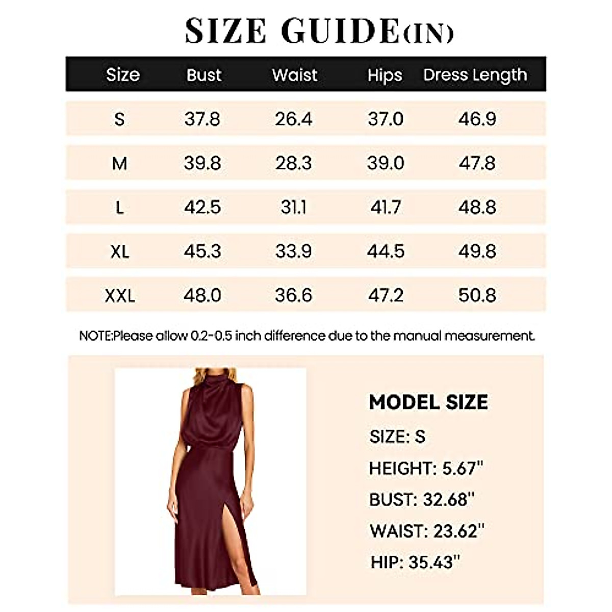 PRETTYGARDEN Women Summer Formal Mock Neck Sleeveless Satin Dress Elastic Waist Slit Midi Wedding Guest Dresses 2023(Solid Deep Red,Small)