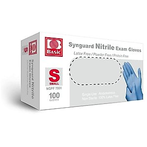 Basic Medical Blue Nitrile Exam Gloves - Latex-Free & Powder-Free - NGPF-7001 (Box of 100), Small