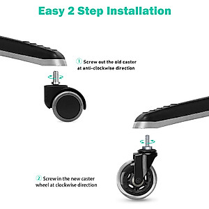 Hirate 5 Pack Office Chair Casters Wheel with 5/16"-18UNC Threaded Stem, 3" Soft Swivel Stem Gaming Chairs Casters Replacement Smooth Rolling Safe for Hardwood Tile Floors