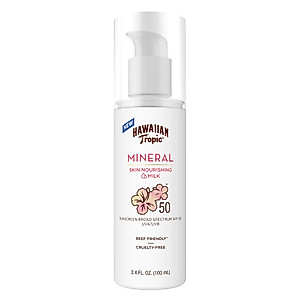 Hawaiian Tropic Mineral Skin Nourishing Milk Sunscreen SPF 50, 3.4oz | Sun Milk, Zinc Oxide Sunscreen, Mineral Sunblock, Oxybenzone Free Sunscreen, Travel Size Sunscreen, 3.4oz