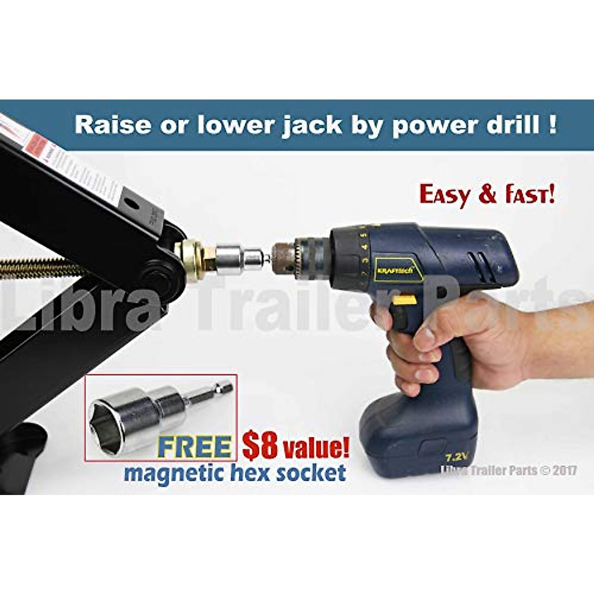 Set of 4 6000 lb 24" RV Trailer Stabilizer Leveling Scissor Jacks w/Dual Power Drill Sockets & Complete Set of Mounting Hardware -Model# 26088