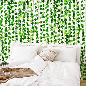 TELDRASSIL 24pcs 180 Feet Fake Ivy Leaves Fake Vines, Artificial Ivy Garland Greenery Artificial Hanging Plants for for Wall Party Wedding Home Indoor Outdoor Decor(Dark Green, Light Green)