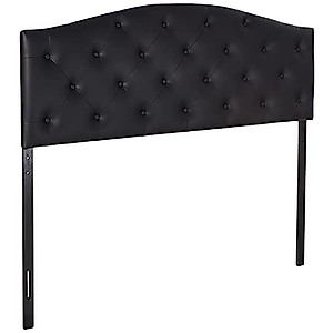 Baxton Studio Myra Modern and Contemporary Queen Size Black Faux Leather Upholstered Button-Tufted Scalloped Headboard