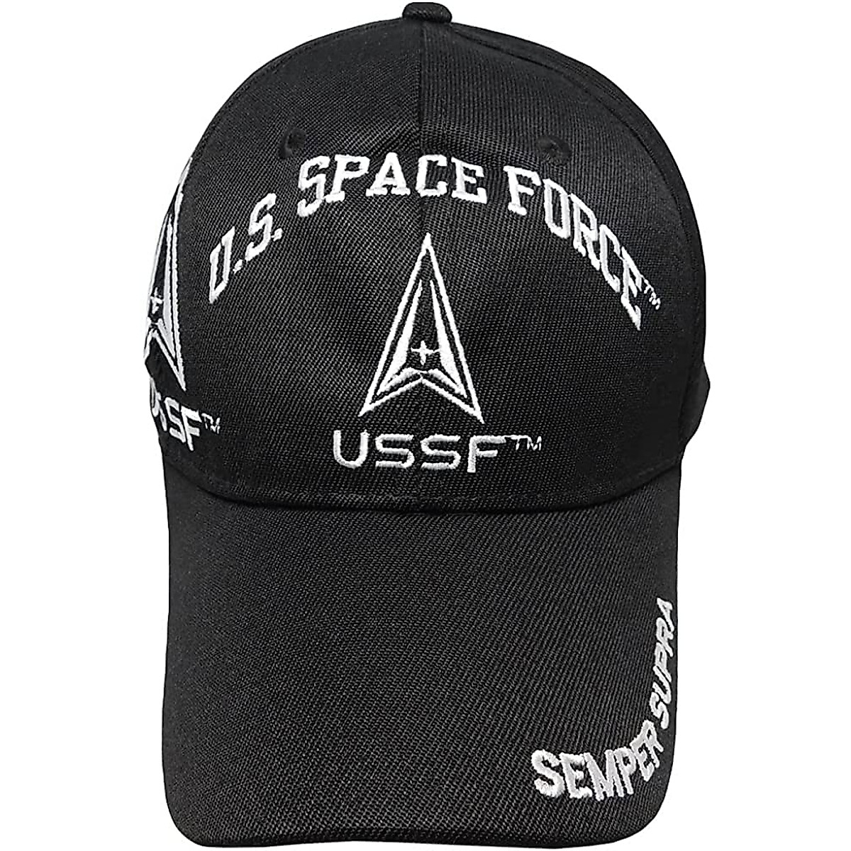 Flakita's Novelties United States U.S. Space Force USSF Semper Supra Black with White Shadow Adjustable Embroidered Baseball Cap Hat