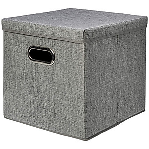 Amazon Basics Foldable Burlap Cloth Cube Storage Bin With Lid, Set of 2, Black