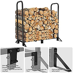Firewood Rack Outdoor 4 ft, Included Waterproof Cover and Tote Bag, Tubular Steel Wood Log Holder Bearing 2600Ibs, Upgraded Stable Structure Fire Wood Holding Stand Storage Outside Patio Deck