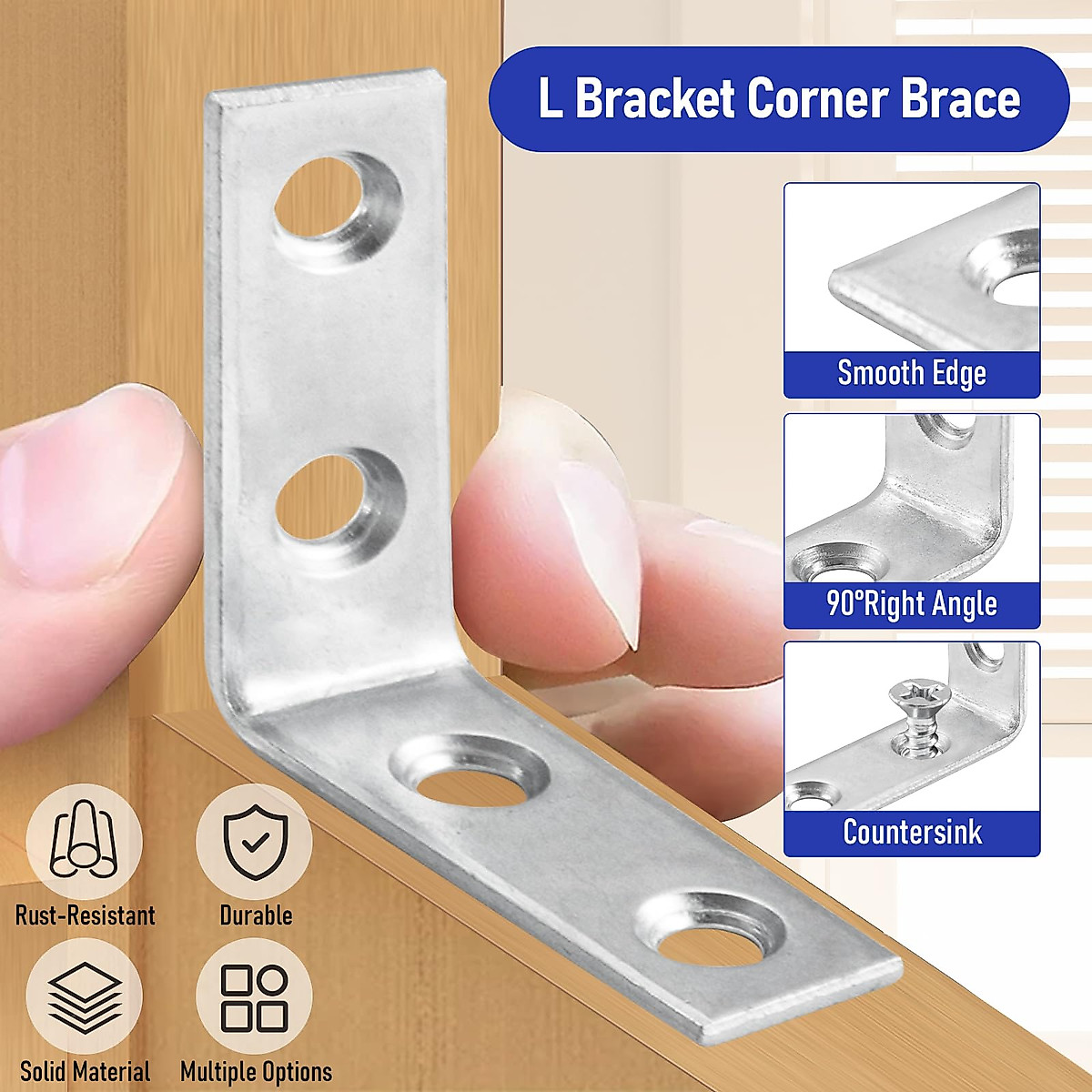 40 Pack L Bracket Corner Braces, Small Metal L Brackets for Wood, 1.5 inch Steel Joist Right Angle Brackets for Wood Shelves Chair Drawer Cabinet with Screws, Zinc Plated HOME MASTER HARDWARE