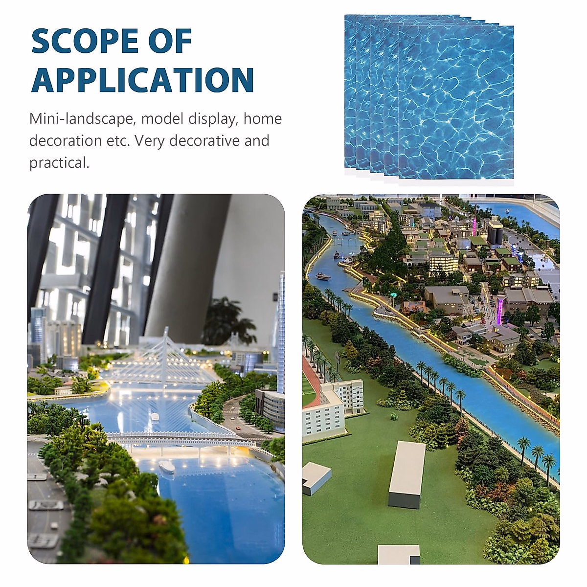 VILLCASE Ripple Water Sticker, 5 Sheets Self Adhesive Coated Paper Water Ripples Sticker, Pearlescent Ripple Stream Plastic Sheet Miniature Lake River Diorama Scene Scenery for Home Decor