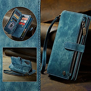 REEGINCH Samsung Galaxy A13 5G Case, Samsung A13 4G Wallet Case for Women Men, Durable PU Leather Case Magnetic Flip Zipper Card Holder Wristlet Strap Kickstand Phone Case for Samsung Galaxy A13, Blue