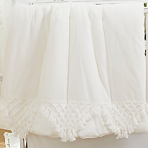 Brandream Gender Neutral Boho Bohemian Baby Girl Boy Nursery Crib Bedding Set 3 Pieces Solid White Farmhouse Chic Unisex Minimalist Tassel Fringe Macrame Cozy 100% Washed Cotton