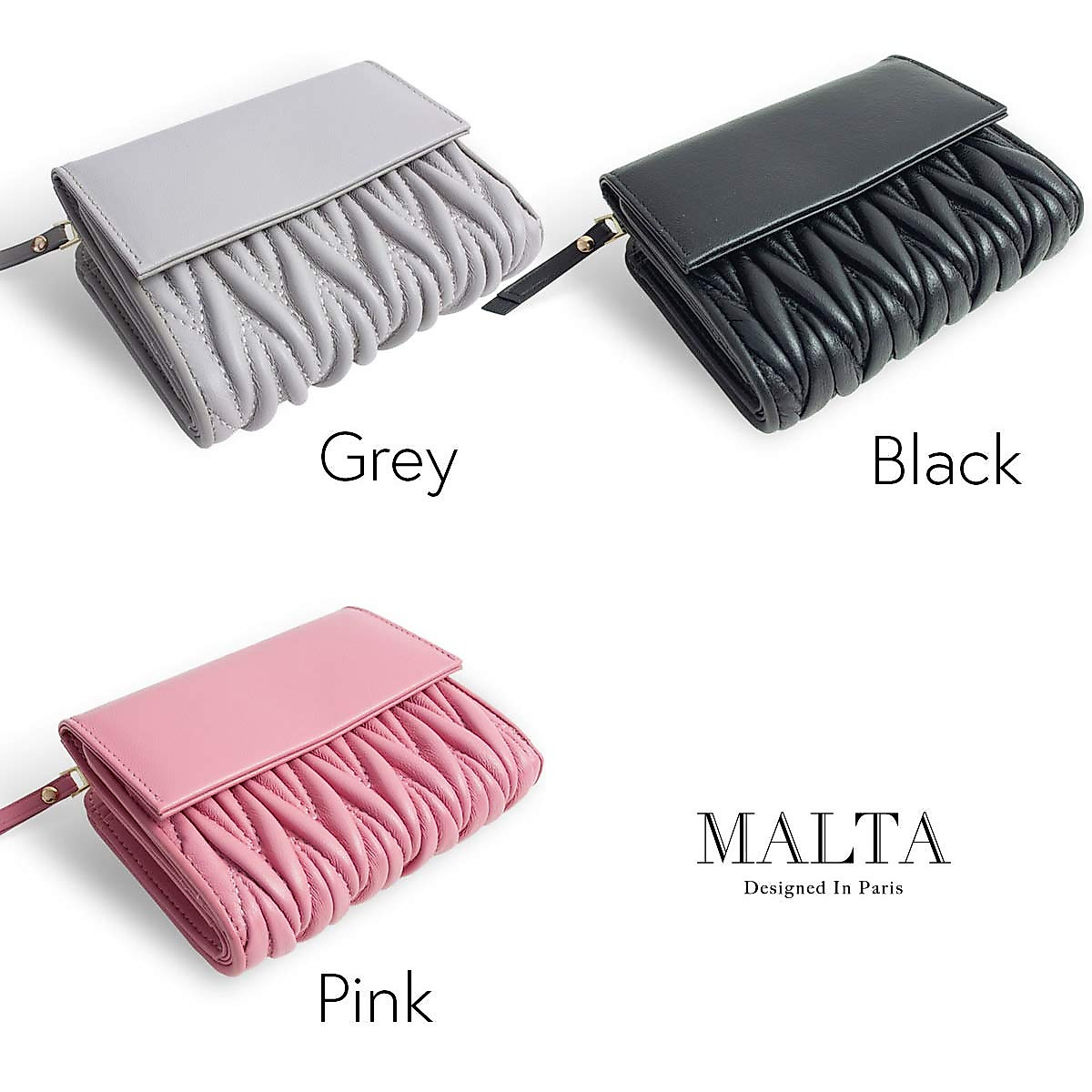 MALTA Superior True Sheep Leather Wallet for Women High Capacity Card Wallet Coin Purse, Grey, free