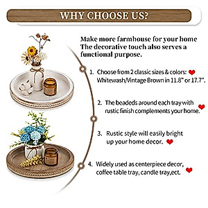 Hanobe Wood Decorative Tray Round: Brown Bead Tray for Coffee Table Rustic Wooden Trays Decor Farmhouse Kitchen Counter Circle Tray Vintage Centerpiece for Living Room Candle Holder Home Organizer