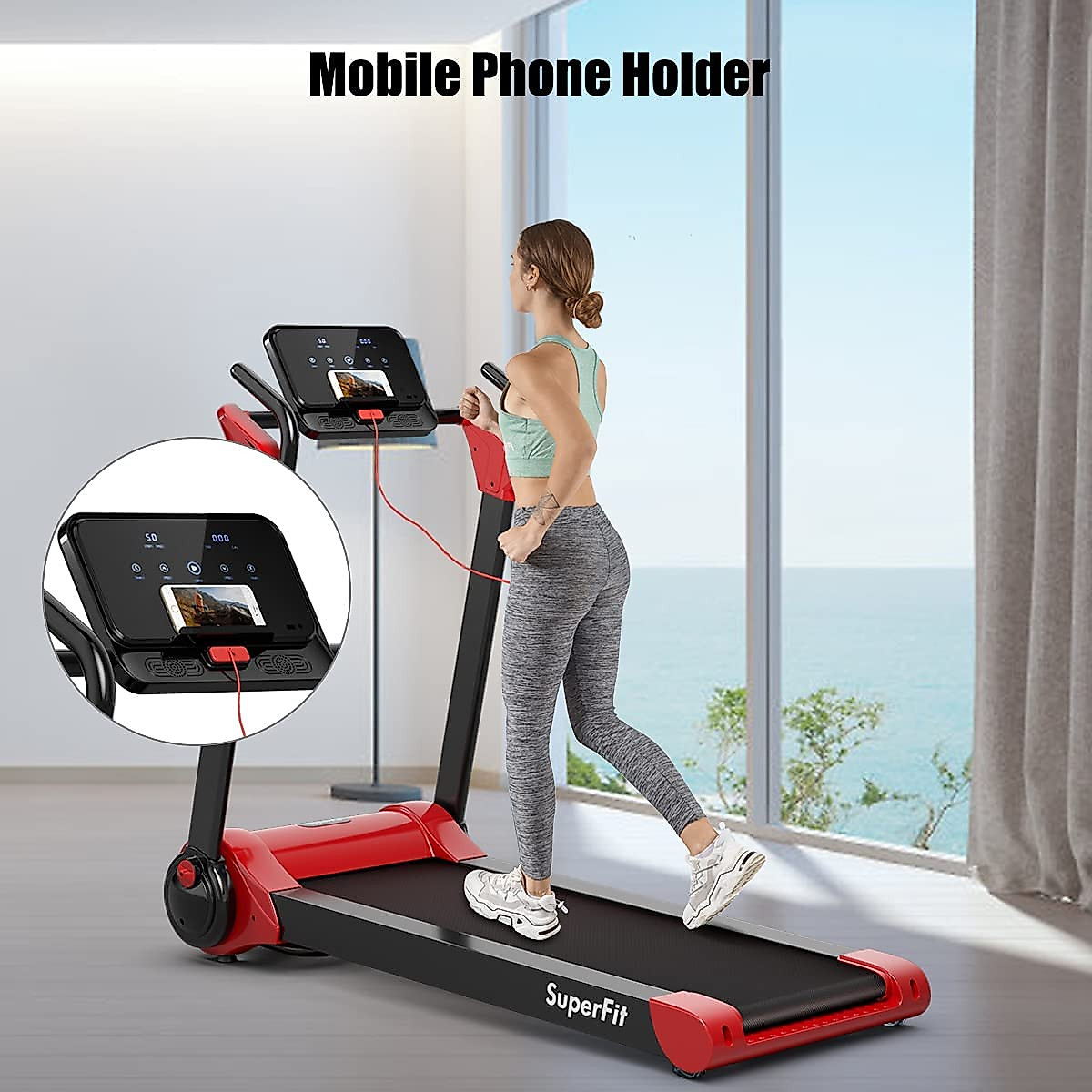 SPORFIT Motorized Treadmills 2.25 HP Electric Running Machine Folding Exercise Incline Fitness Indoor with LCD Monitor for Home & Office & Gym