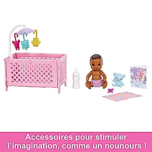 Barbie Doll and Accessories, Crib Playset with Skipper Friend Doll, Baby Doll with Sleepy Eyes, Furniture and Themed Accessories, Babysitters Inc.