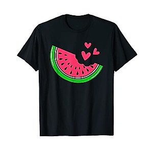 Watermelon Slice Melon Hearts Lovers Eating Fruit Summer T-Shirt